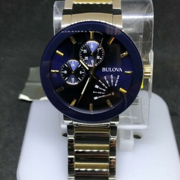Bulova 98C123 Two Tone Stainless Steel Blue Dial Day Date Men's Watch # ...