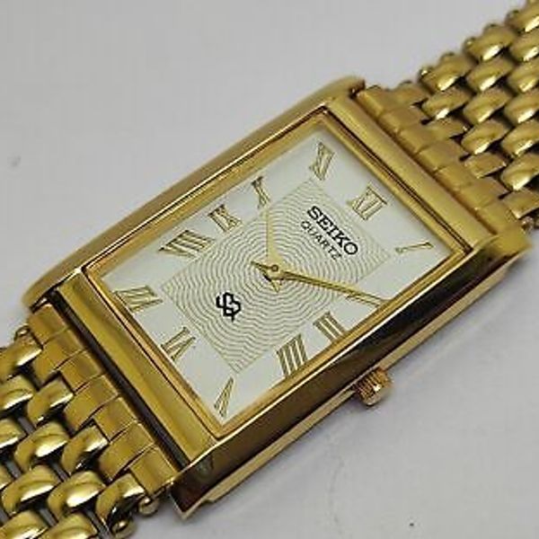 Seiko Slim Quartz WHITE FACE ROMAN FIGURE GOLD BAND JAPAN MADE Men ...