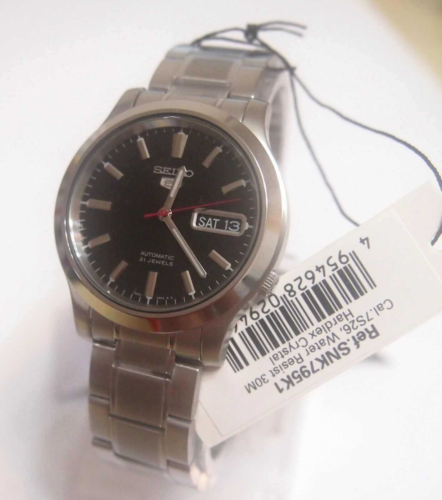 SNK795K1 SEIKO 5 Stainless Steel Band Automatic Men's Black Watch NIB ...