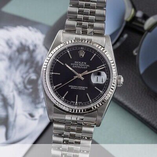 Rolex Datejust 36 Black Dial Steel/White Gold Automatic Men's Watch Ref ...