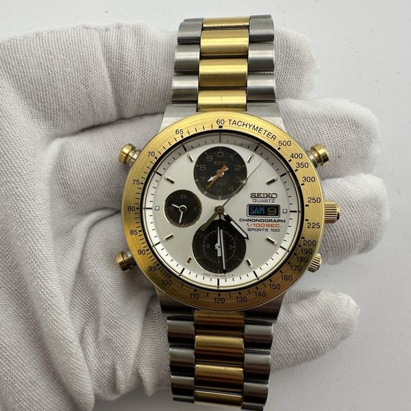 Seiko 7T59-6A00 Two Tone Analog Quartz 1/100 Sec. Chronograph Dual Time / Works | WatchCharts ...