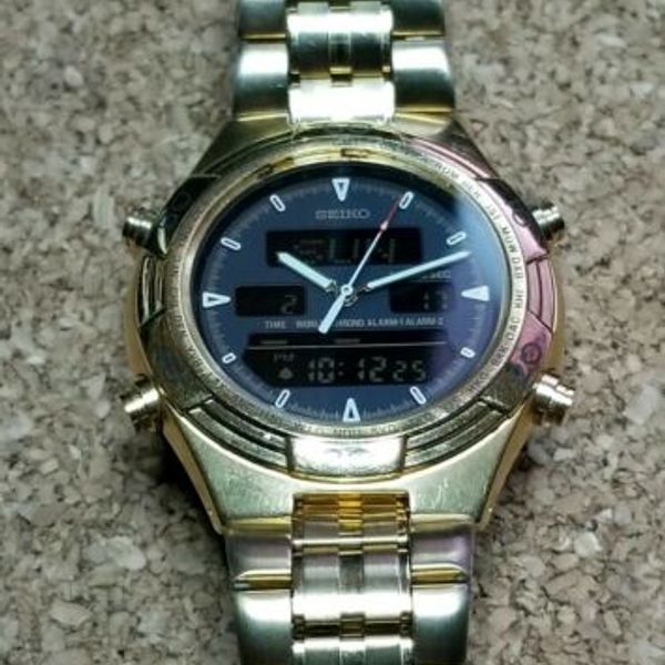 Vintage Seiko H021-8018 Dual Display Analog Digital World Timer Men's ...