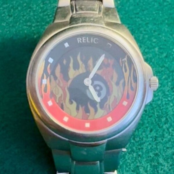 Relic By Fossil Men's Wrist Watch Moving 8 Ball Flame Dial ZR55080 New ...