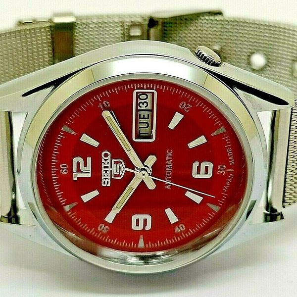 seiko 5 automatic men's steel red dial vintage japan watch run order a ...