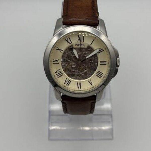 Fossil Grant ME3099 45mm S-Steel Auto Brown Leather Strap Men's Wrist ...