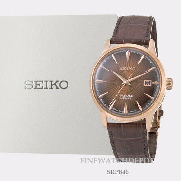 Authentic Seiko Men's Presage Automatic Rose Gold Finish Watch SRPB46 ...