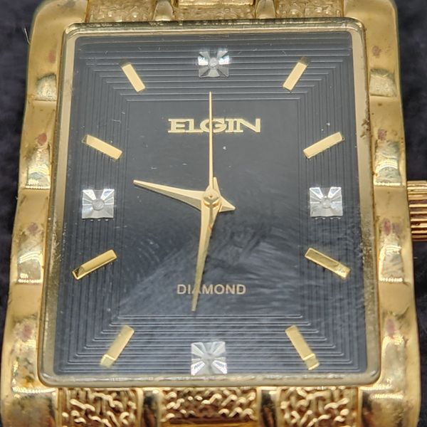 Elgin FG9031ST Men's Gold Tone Watch Diamond Accents VJ21 Japan ...