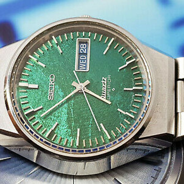 VERY RARE SEIKO SUPERIOR Quartz 3883-7000 Green Dial Day date Gents ...