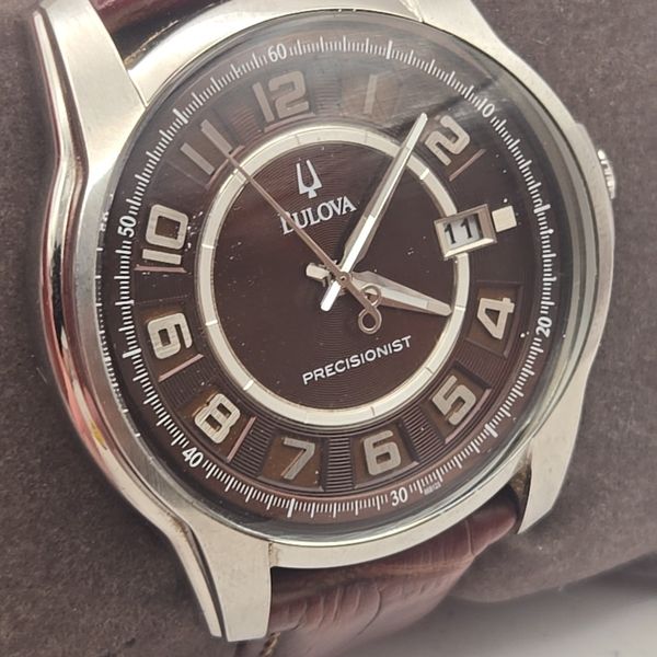 Bulova Precisionist C877648 Brown Dial Brown Genuine Leather Men's ...