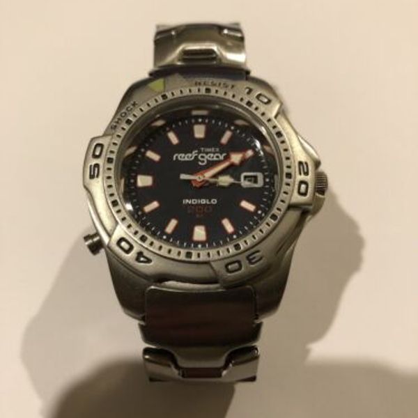 Timex Reef Gear Dive Watch Indiglo Quartz 200m Mens Blue Silver RMF39 ...