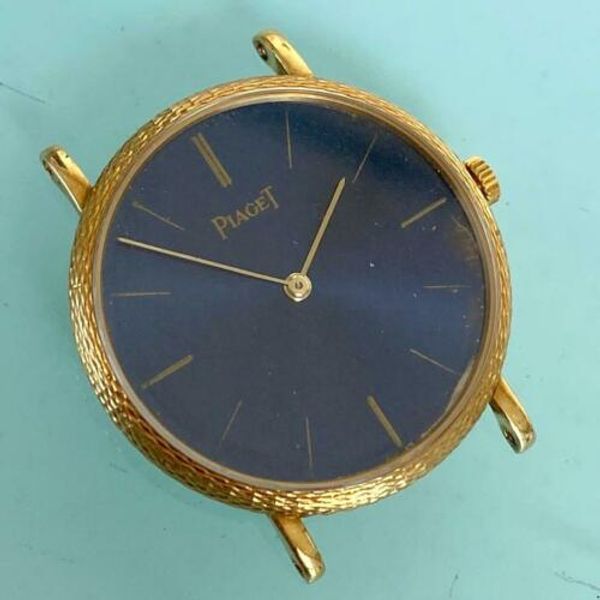 PIAGET 18KT SOLID GOLD VINTAGE DRESS WATCH 100% GENUINE 27 MM BLUE DIAL ...