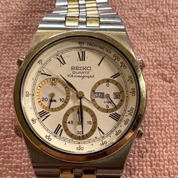 1980s SEIKO QUARTZ CHRONO 7A38-7289 CHRONOGRAPH Wrist Watch Steel Gents ...