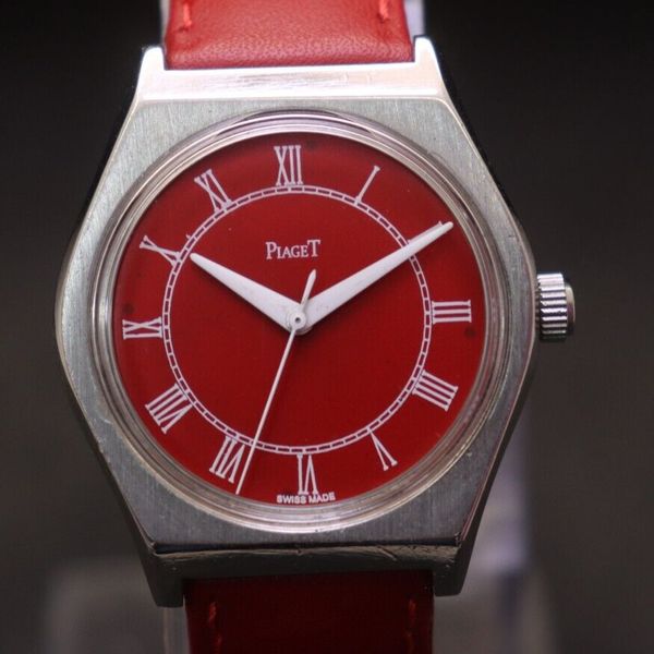 vintage PiAGET 17 jewels manual winding red dial swiss made men's watch ...