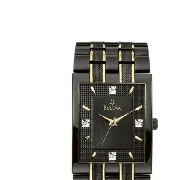 Bulova Black And Gold Square Face Diamond Watch 98D004 *BRAND NEW ...