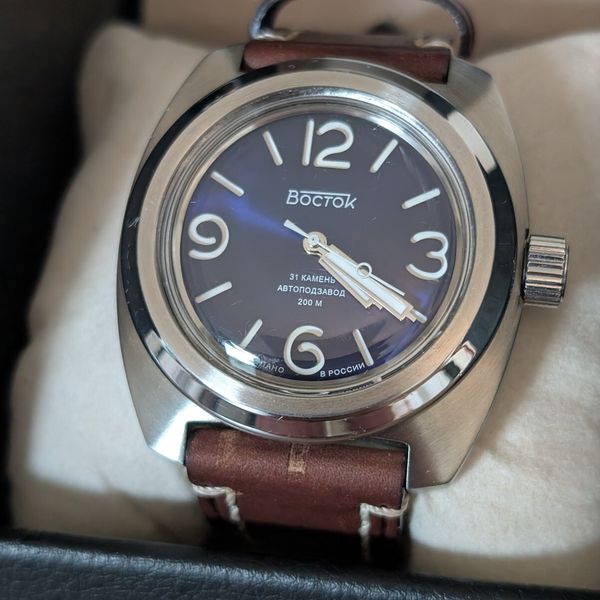 Vostok Amphibia 170962 Blue Pamphibia w/Hirsch Brown Leather Strap ...