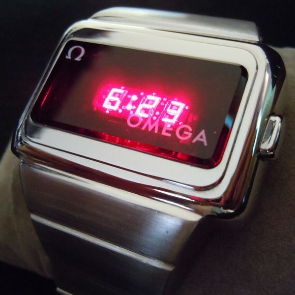 Vintage Omega Time Computer LED LCD Digital Watch - Rare One Button SS ...