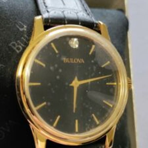 Bulova Men's Quartz Diamond Accent Black Dial Gold Tone Case 38mm Watch ...