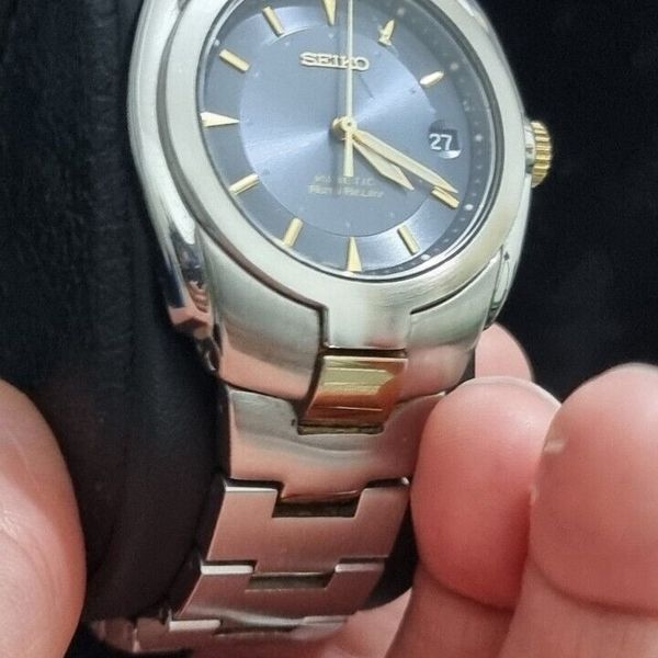Seiko Kinetic Auto Relay 5J22-0B39 Blue Dial Two Tone Men Watch | WatchCharts Marketplace