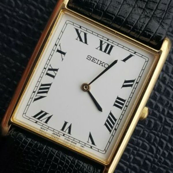 Vintage Timeless Seiko Tank Homage Cartier Roman Dial & New Lizard Band ...