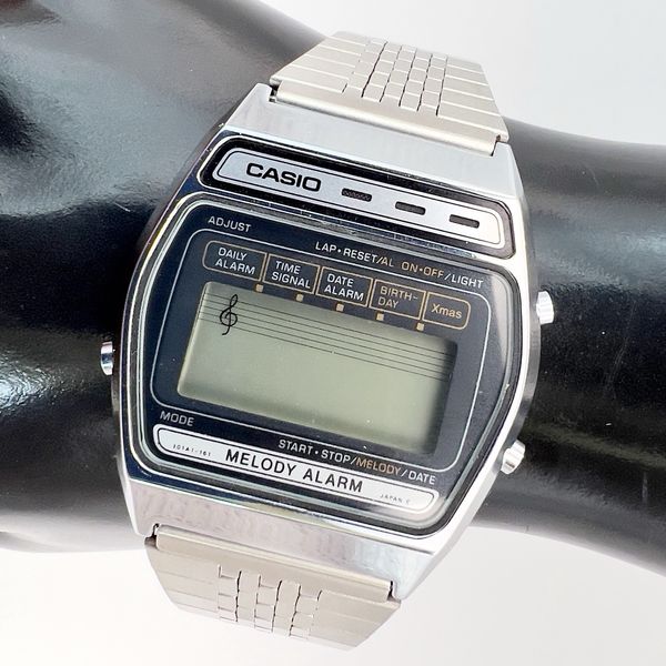RARE 80'S CASIO MELODY X-MAS M-621 MODULE 408 BLACK DIAL Full Bracelet ...