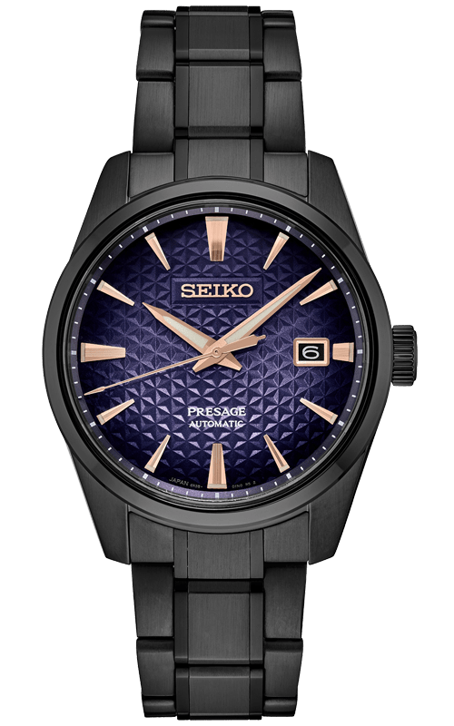 New Seiko Presage Sharp Edge Blue Dial Black PVD Steel Men's Watch ...