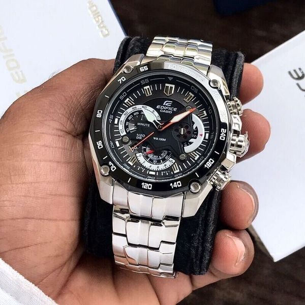 Casio Edifice Men's EF-550D-1AV Black Dial Silver Bracelet Silver Case ...
