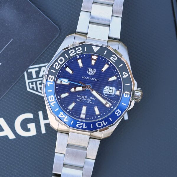 TAG Heuer Aquaracer "Batman" GMT WAY201T.BA0927 Blue Dial 43mm ...