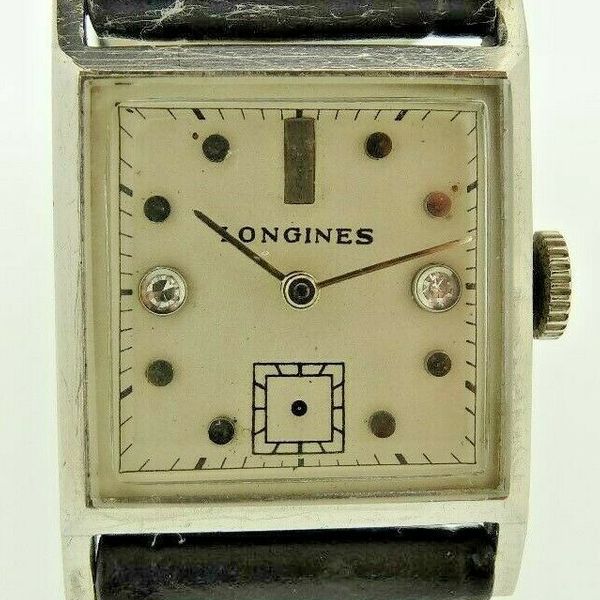 Longines Solid Palladium 950 Vintage 1940's Watch Square Diamond Face ...