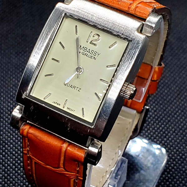 Rare Hinged Lug Embassy Gruen Vintage Men's Tank Dress Watch New ...
