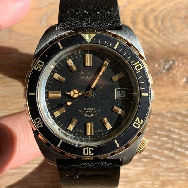 Squale 20 ATMOS Vintage Diver 1553 Quartz 70s 80s Watch Swiss Trtium ...