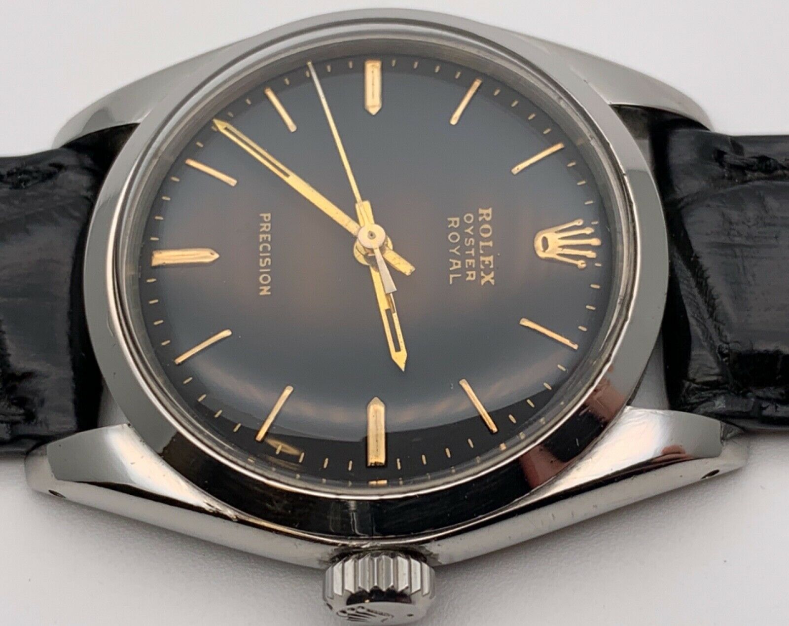 1966 ROLEX OYSTER ROYAL 6426 MENS WATCH. BLACK DIAL. CROCODILE STRAP ...