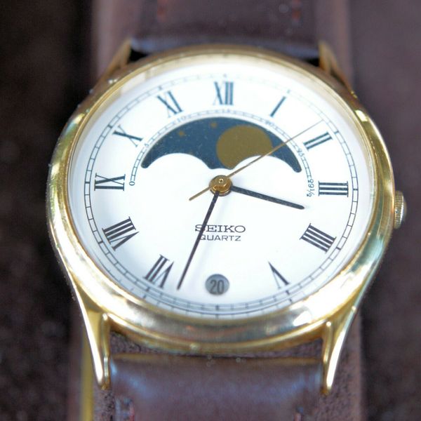$1 start! - Vintage Seiko Moon Phase #7434-7000 Quartz Men's Watch ...