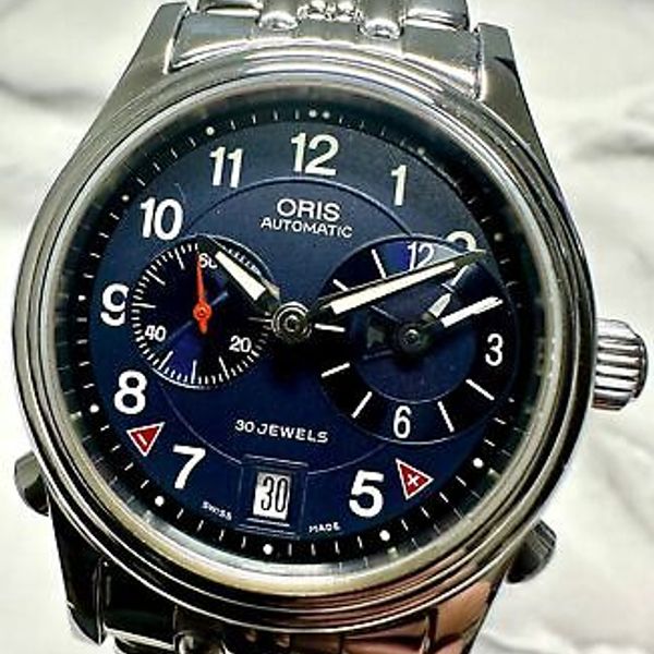 Oris Classic Worldtimer GMT 7485 Automatic 30J Navy Dial Date Mens ...