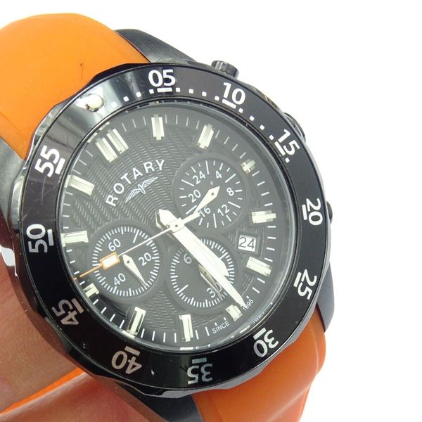 ROTARY 42mm Men's Black Dial Orange Silicone Chronograph Divers ...