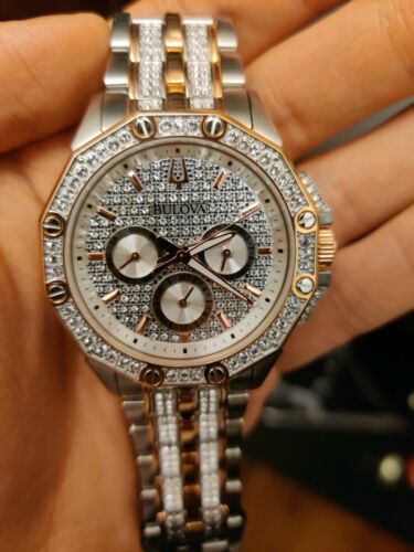 Bulova 98C133 Men's Crystal Quartz Two Tone Steel Bracelet Watch ...