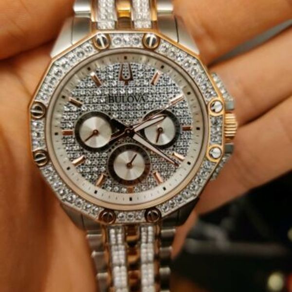 Bulova 98C133 Men's Crystal Quartz Two Tone Steel Bracelet Watch ...