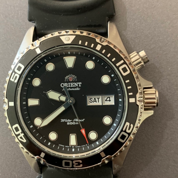 ORIENT RAY BLACK DIAL 21-JEWEL AUTOMATIC DIVE WATCH RUBBER STRAP ...