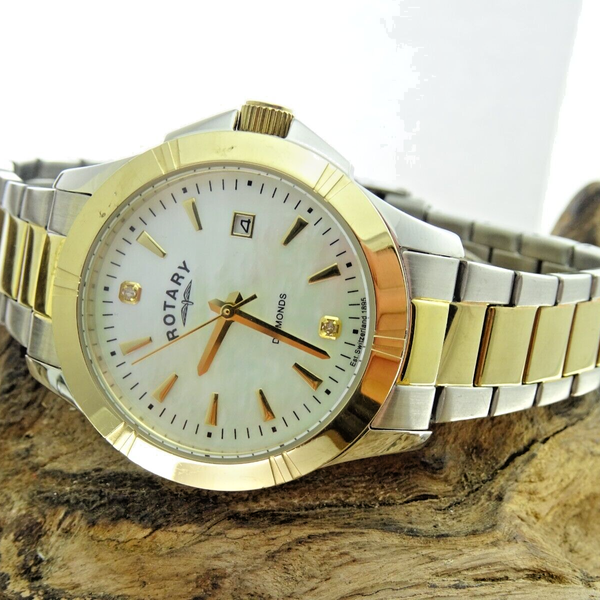 Rotary Diamonds Ladies 32mm Mother Of Pearl Dial Two Tone Date Watch ...