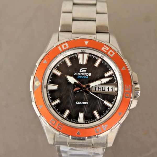 Casio EDF-100 Edifice Orange & Black 200M Stainless Mens Diver Watch ...