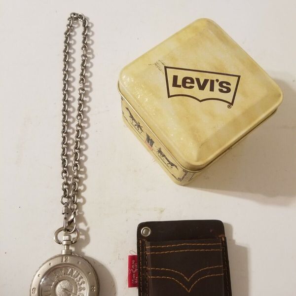 Vintage Levi Strauss pocket watch, Cowboy leather belt case included ...