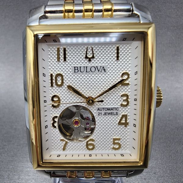 Bulova Sutton Tank Watch Men 33mm White Dial Two Tone Automatic ...