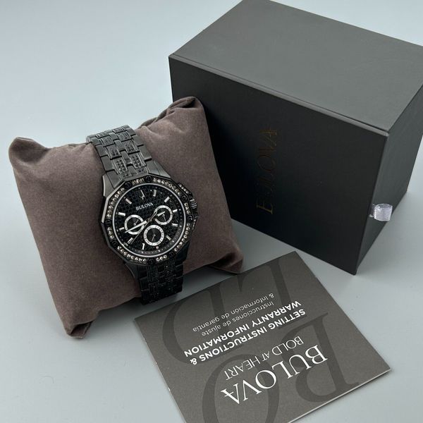 Bulova Men's Octava Crystal Chronograph Quartz Watch Pave Black Dial ...