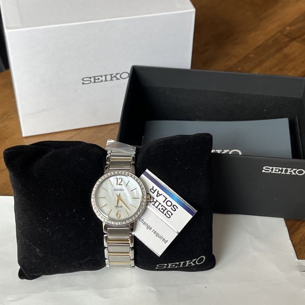 SEIKO Solar ESSENTIALS Two-Tone Stainless Steel Women's Watch SUR469 ...