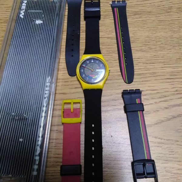 Swatch Yamaha Yellow Racer GJ700 G101E Watch 1985 1991 Vintage EXC! Box ...
