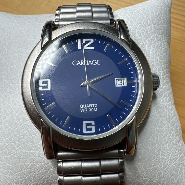 Carriage by Timex men's dress watch. Blue Dial Stretch Band New Battery ...