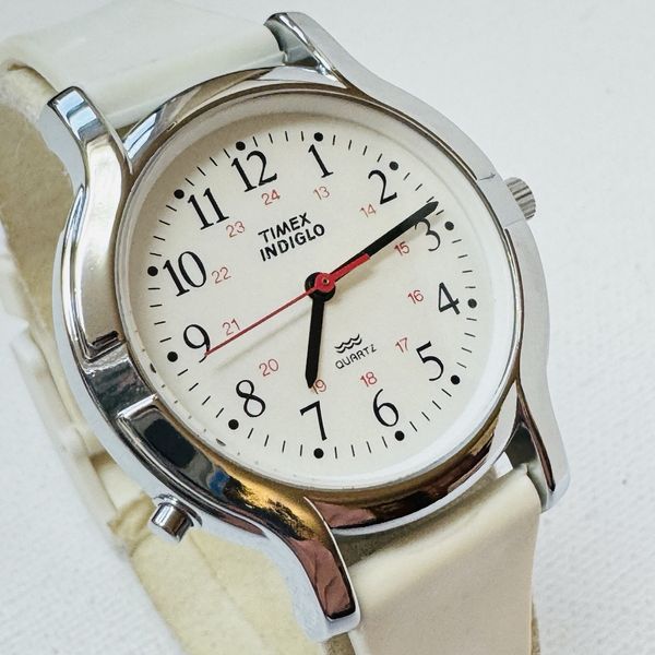 Vintage Timex Indiglo Scrub Watch Women's 32mm Silver White Resin ...