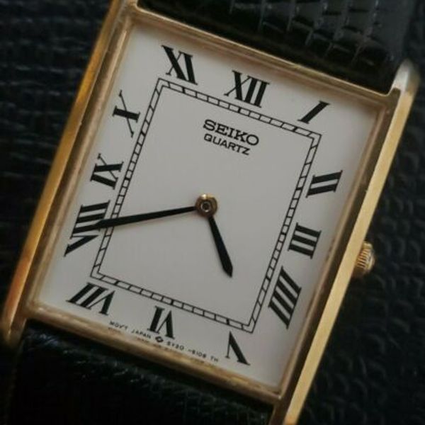 Vintage Timeless Seiko Tank Homage Cartier Roman Dial & New Lizard Band ...