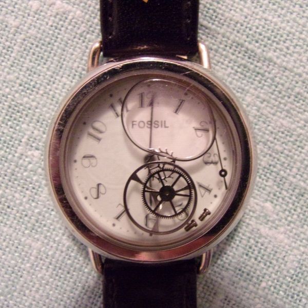 Vintage Fossil Gear Watch Unisex Silver Tone Water Bubble Dial 34mmNew ...