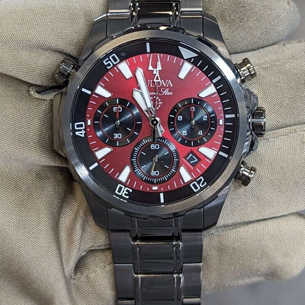 Bulova Marine Star Red Dial Chronograph Quartz 43mm Men's Watch 98B350 ...