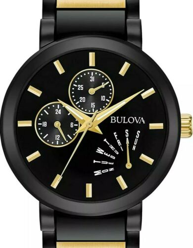 Bulova Modern Black Dial Two-tone Stainless Steel Bracelet Men's Watch ...